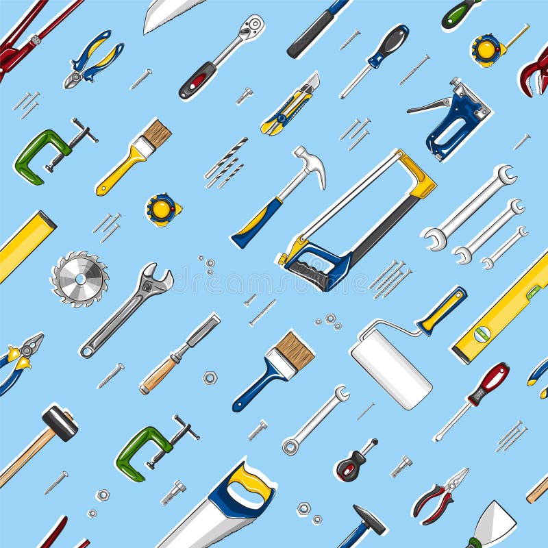 Repair Tools Seamless, Pattern in Cartoon Style. Stock Vector ...