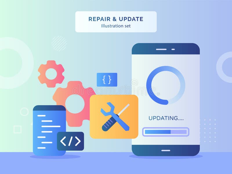 Repair and Update Illustration Set Updating Data on Display Screen ...
