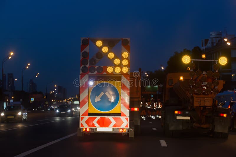 Repair Work on the Night Road in the City Stock Image - Image of ...