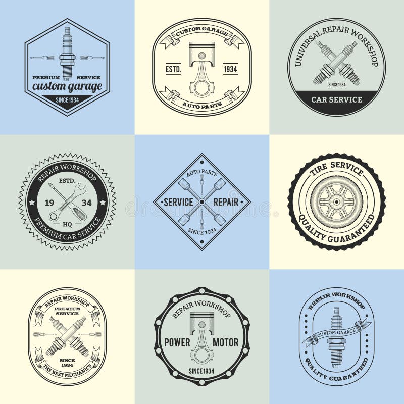 Repair Workshop Emblems stock vector. Illustration of industry - 51043803