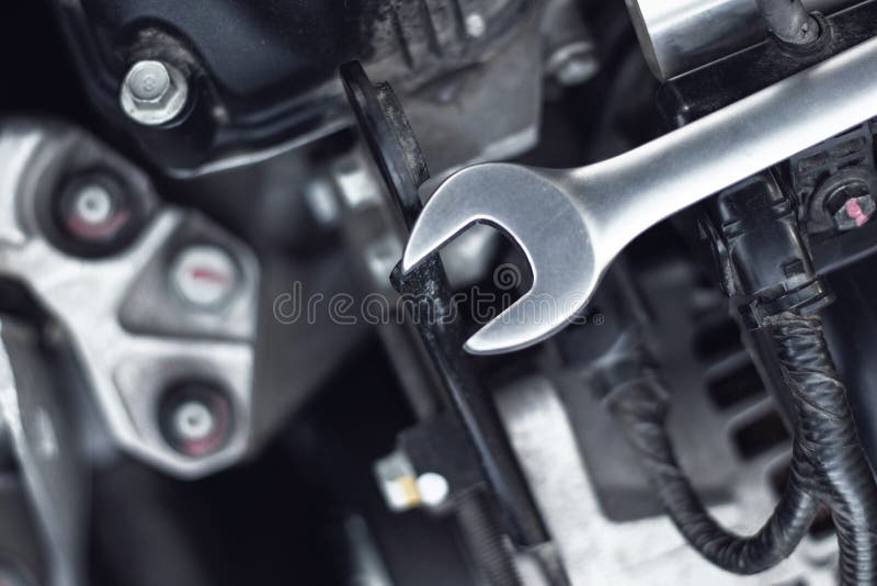 The Wrench Lies on the Car Engine in the Engine Compartment Stock Image ...