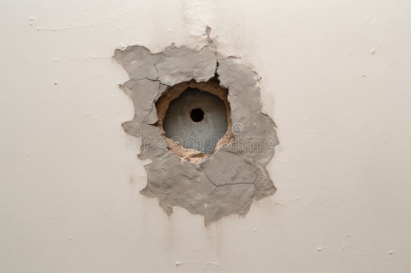 Repaired Wall Patched Coin-sized Hole without Paint Stock Photo - Image ...
