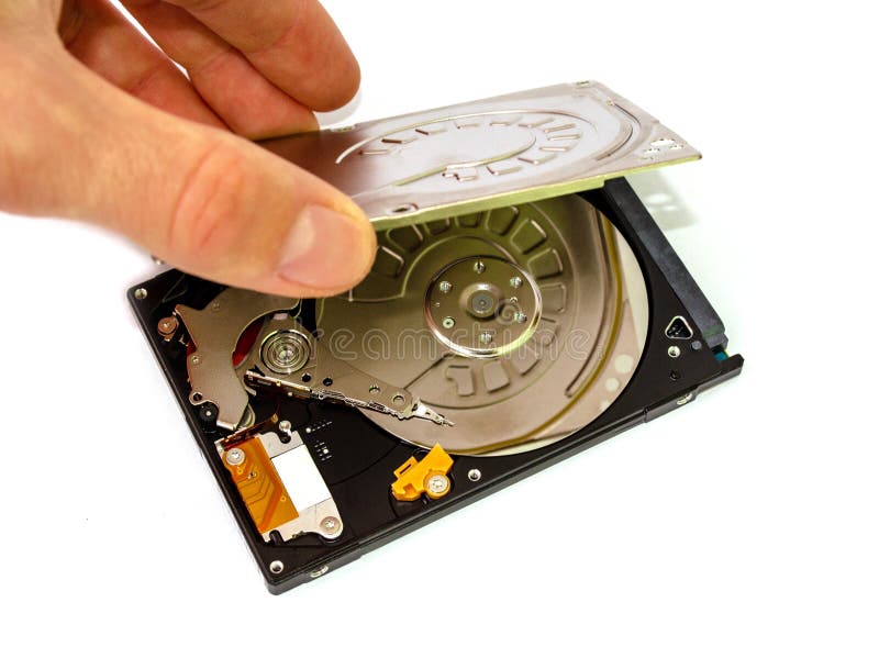 The Repairer Opens the Top Cover of the Hard Drive with His Hand HDD ...