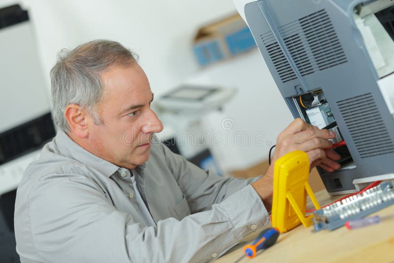 Repairer Working on Computer in Service Center Stock Image - Image of ...