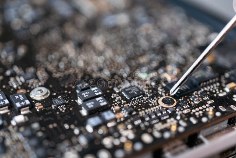 Repairing Broken Laptop Computer Mainboard, Technician Using ...