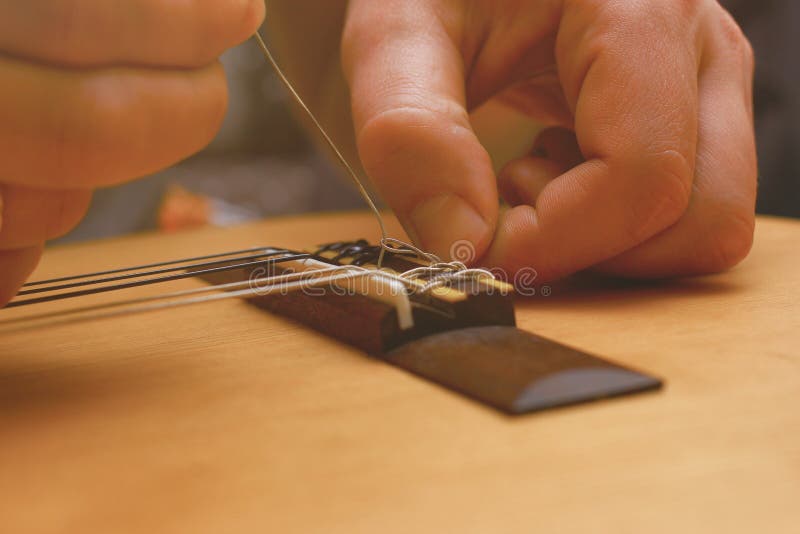 Repairing of Broken String on Acoustic Guitar Stock Image - Image of ...