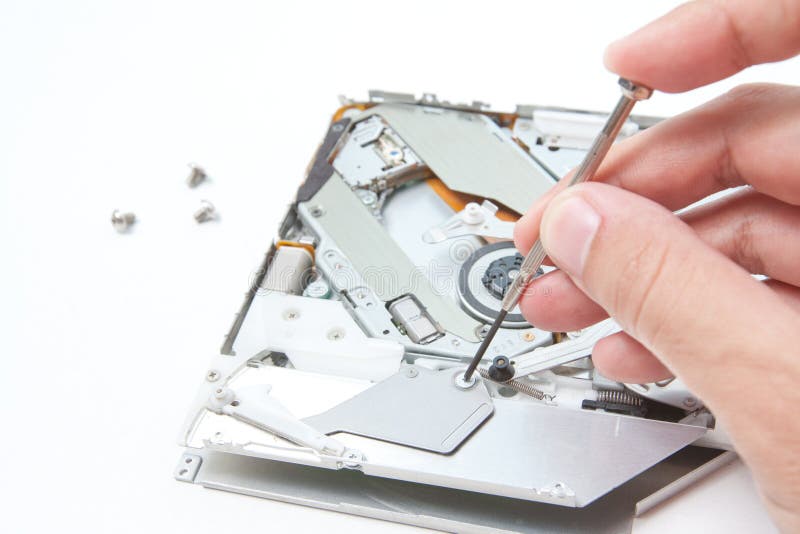Repairing cd/dvd writer stock photo. Image of hand, read - 33191492