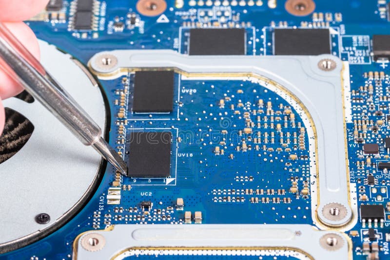 Repairing a Computer Circuit Board Stock Image - Image of capacitor ...