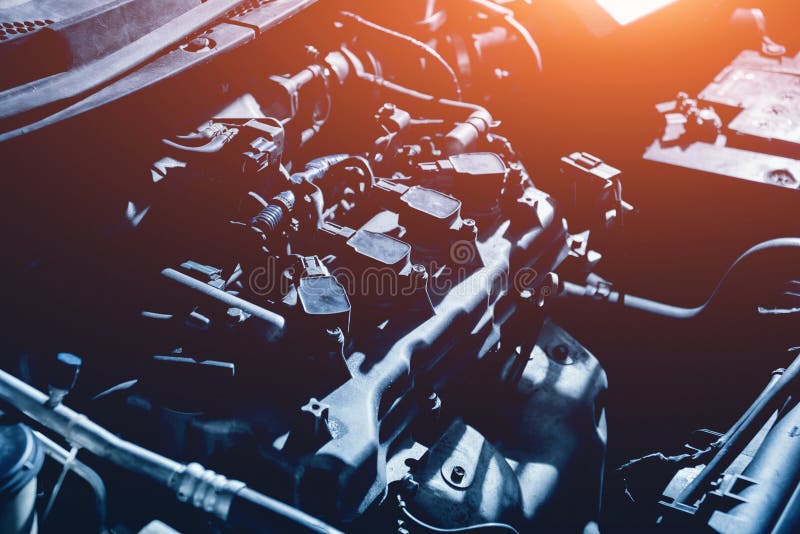 Repairing Engine at Service Station. Car Repair. Background Stock Photo ...