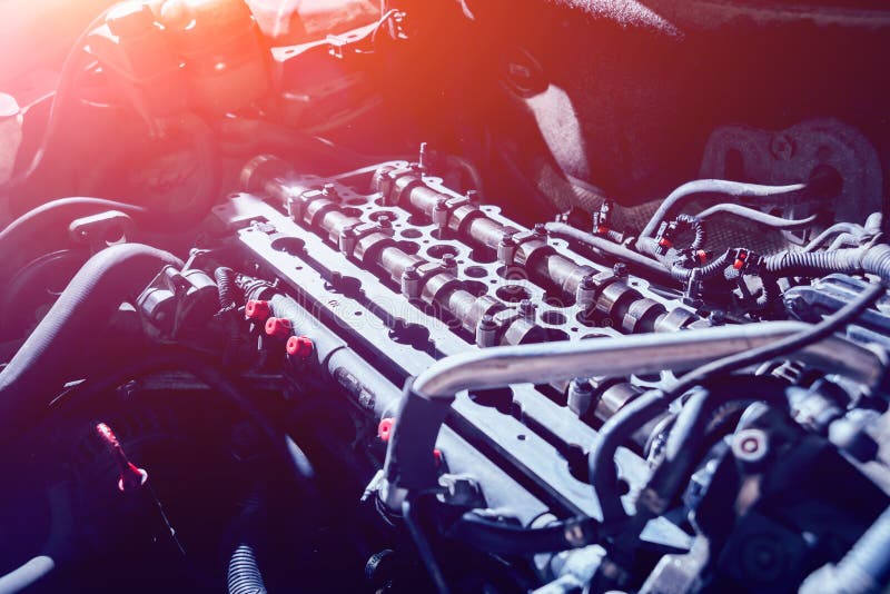 Repairing Engine at Service Station. Car Repair. Background Stock Photo ...