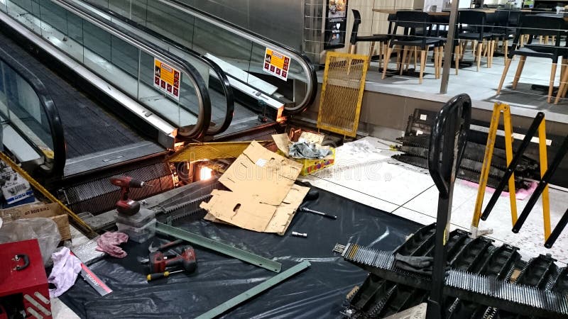 Escalator Broken by Vandals Editorial Photo - Image of broken, workers ...