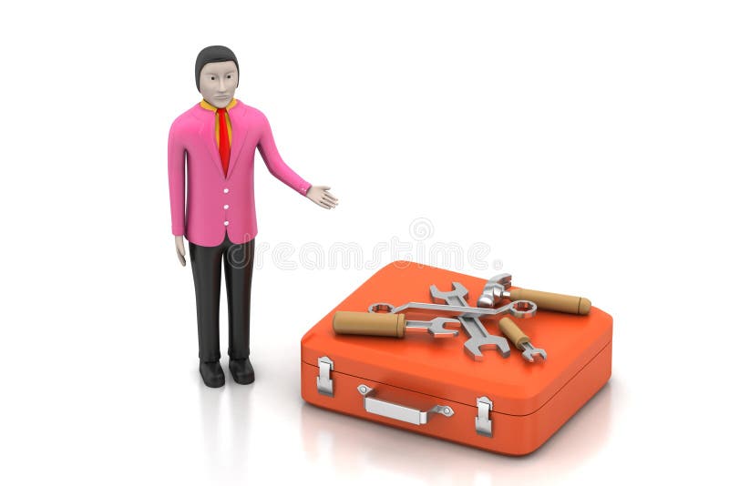 Repairing Tools and Box with Man Stock Illustration - Illustration of ...