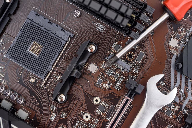Repairing Tools on Motherboard of Pc Close Up Stock Image - Image of ...