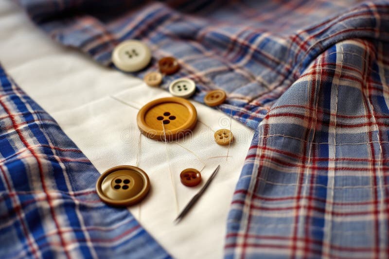 Repairing a Torn Garment by Sewing a New Button Stock Illustration ...