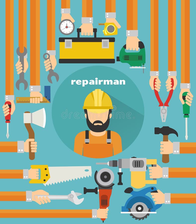 Repairman Concept Design Flat Stock Vector - Illustration of manual ...