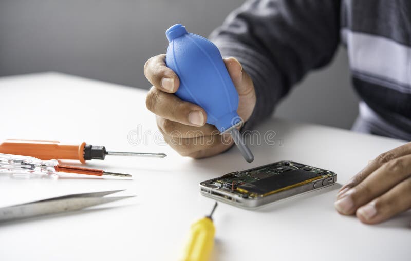 Repairman Disassembling Repairman Disassembling Smartphone with Stock ...