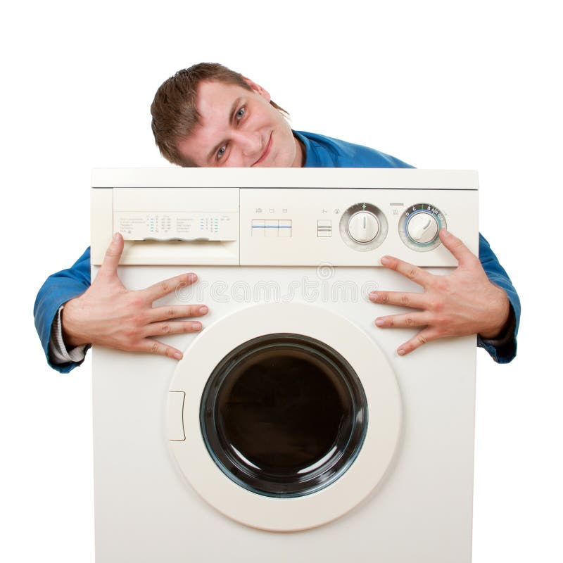 Repairman Posing Next To a Washing Machine Stock Image - Image of ...
