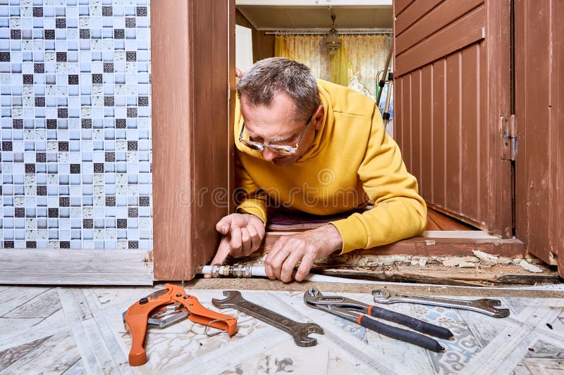 Plumber Installs Compression Fitting Positioning Compression Sleeve on ...
