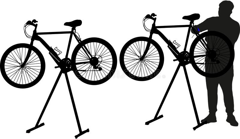 Bike Repairman Repairing a Bicycle in His Shop Stock Vector ...