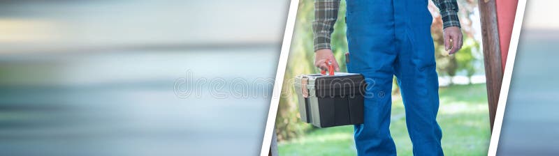 Repairman with Toolbox, Light Effect. Panoramic Banner Stock Photo ...