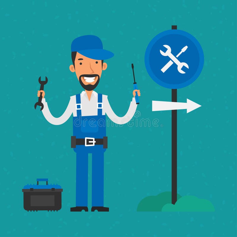 Repairman Holding Screwdriver and Wrench Stock Vector - Illustration of ...