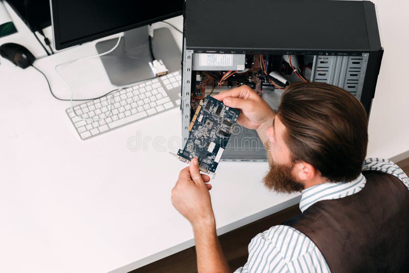Repairman Inspecting Microcurcuit of Dvd Drive Stock Image - Image of ...