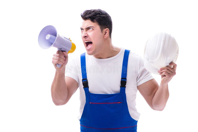 The Man with a Digging Axe Hoe on White Background Isolated Stock Image ...