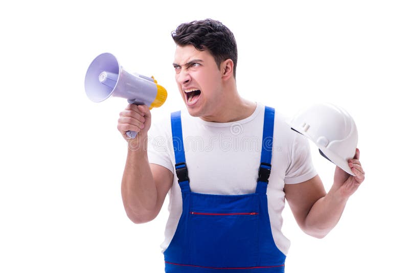 The Man with a Digging Axe Hoe on White Background Isolated Stock Image ...