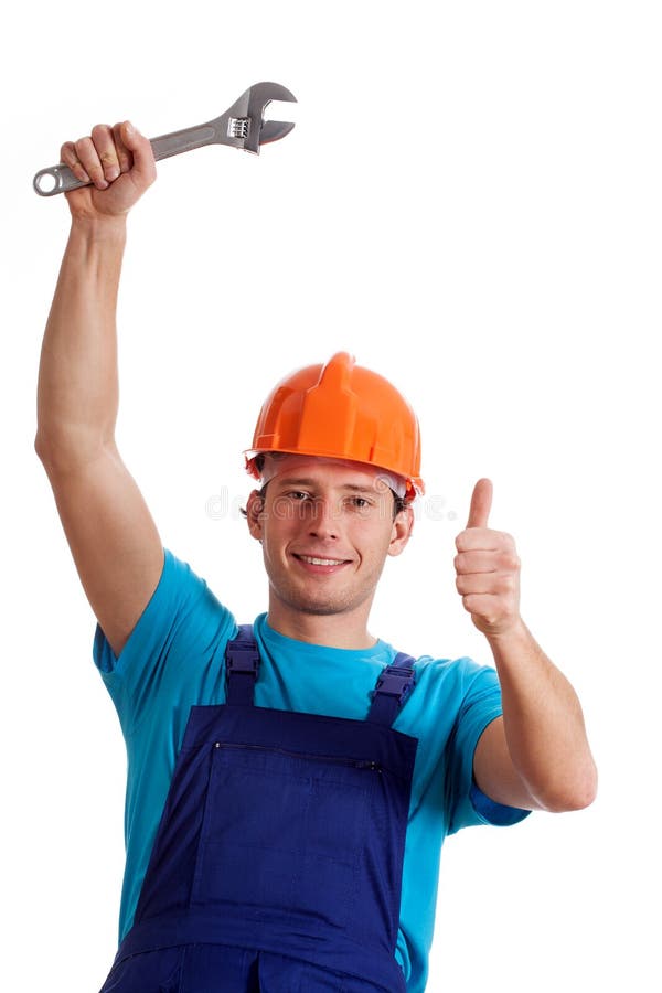 Repairman with Metal Wrench Stock Image - Image of constructor ...