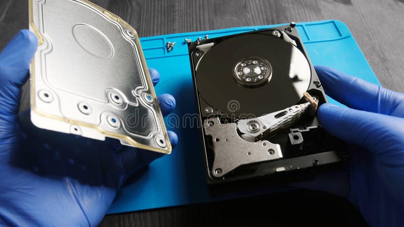 Repairman Opens Computer Hard Disk Drive To Fix in Service Center Stock ...