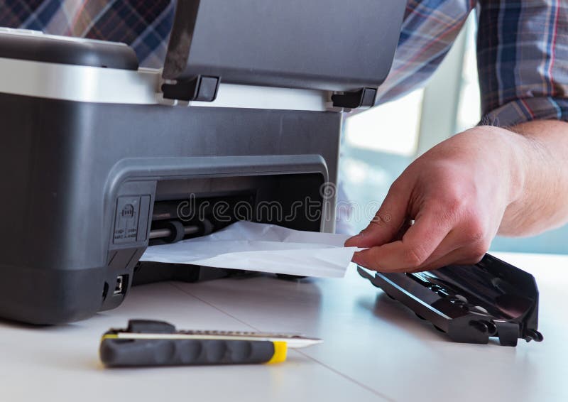 Repairman Repairing Broken Color Printer Stock Photo - Image of ...