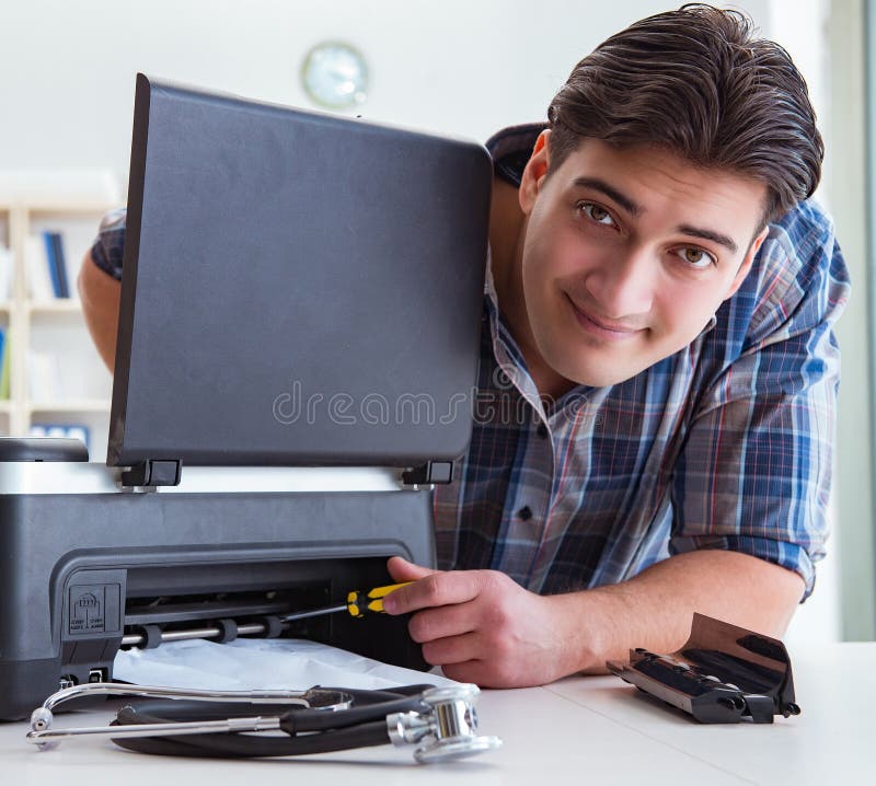 Repairman Repairing Broken Color Printer Stock Photo - Image of ...
