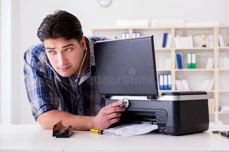 The Repairman Repairing Broken Color Printer Stock Image - Image of ...