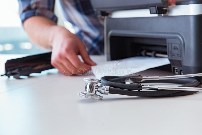 The Repairman Repairing Broken Color Printer Stock Photo - Image of ...