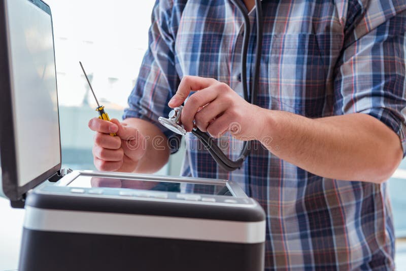 The Repairman Repairing Broken Color Printer Stock Image - Image of ...