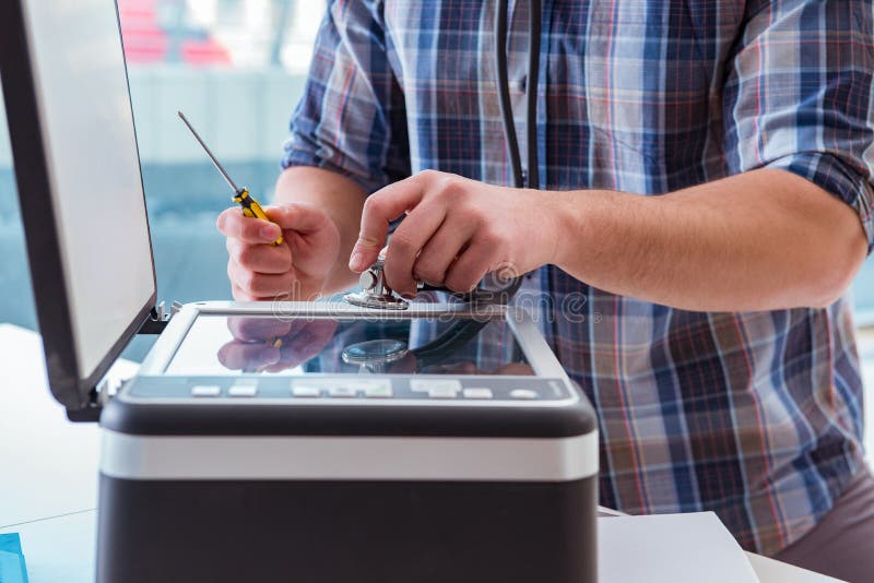 The Repairman Repairing Broken Color Printer Stock Image - Image of ...