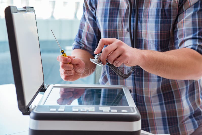 The Repairman Repairing Broken Color Printer Stock Image - Image of ...