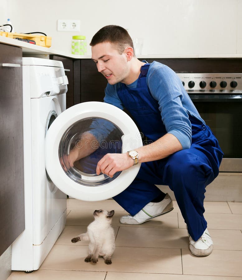 Repairman Repairing Washing Machine Stock Image - Image of domestic ...