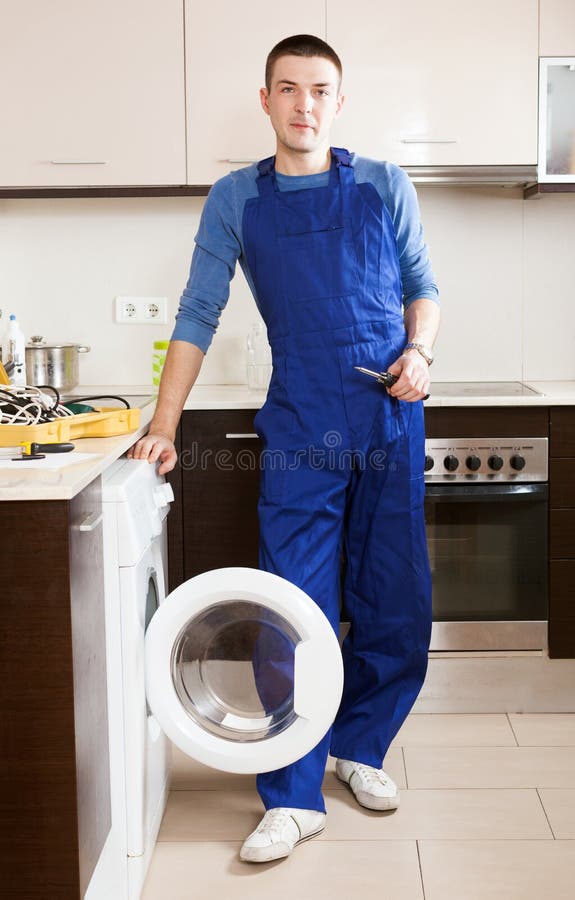 Repairman Repairing Washing Machine Stock Photo - Image of toolbox ...