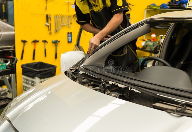 Repairman is Repairing Windshield of the Car Stock Image - Image of ...