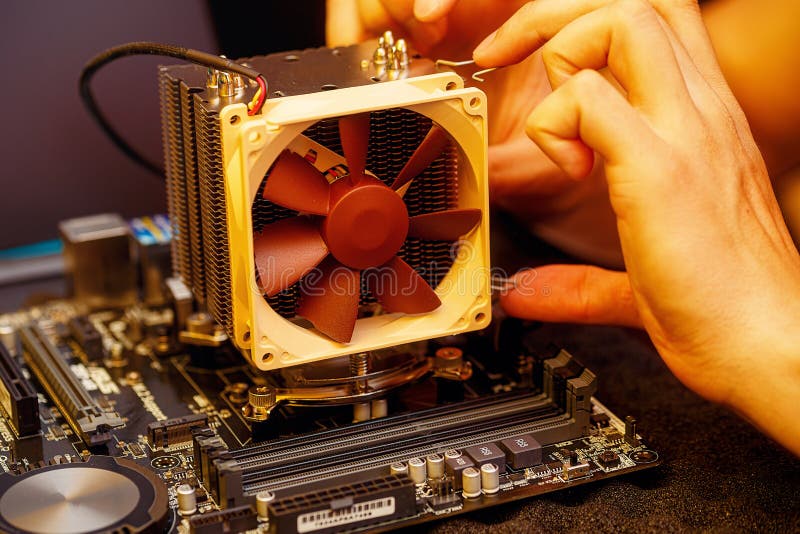 Repairman Repairs the Computer, Removing the Computer Motherboard Stock ...
