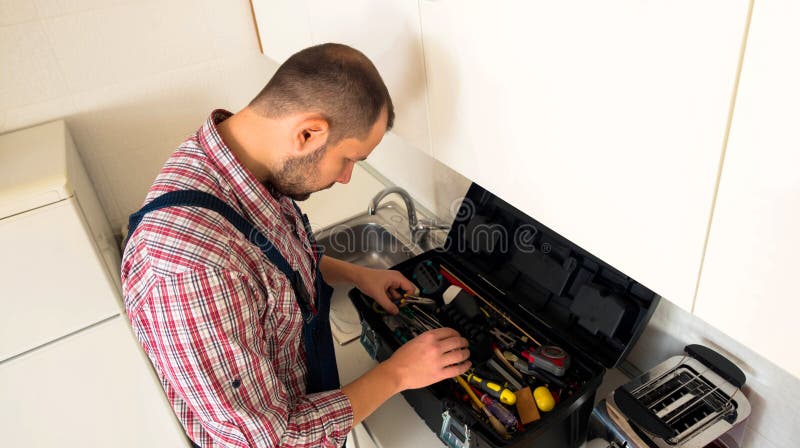 Handsome Handyman with Toolbox with Tools Stock Photo - Image of ...