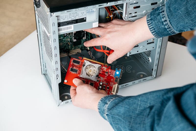 Repairman is Take Off Graphic Processing Unit from Personal Computer ...