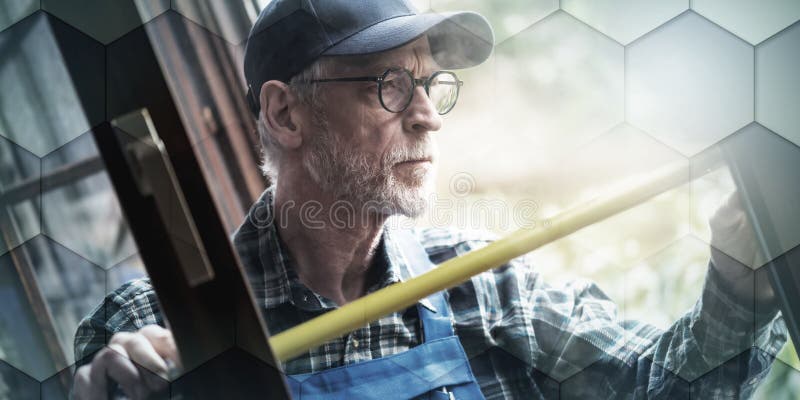 Repairman Taking Measures with Tape Measure, Geometric Pattern Stock Illustration - Illustration ...