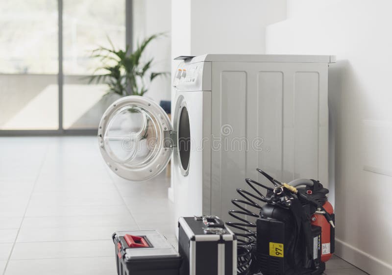 Repairman Tools and Washing Machine Stock Photo - Image of washing ...