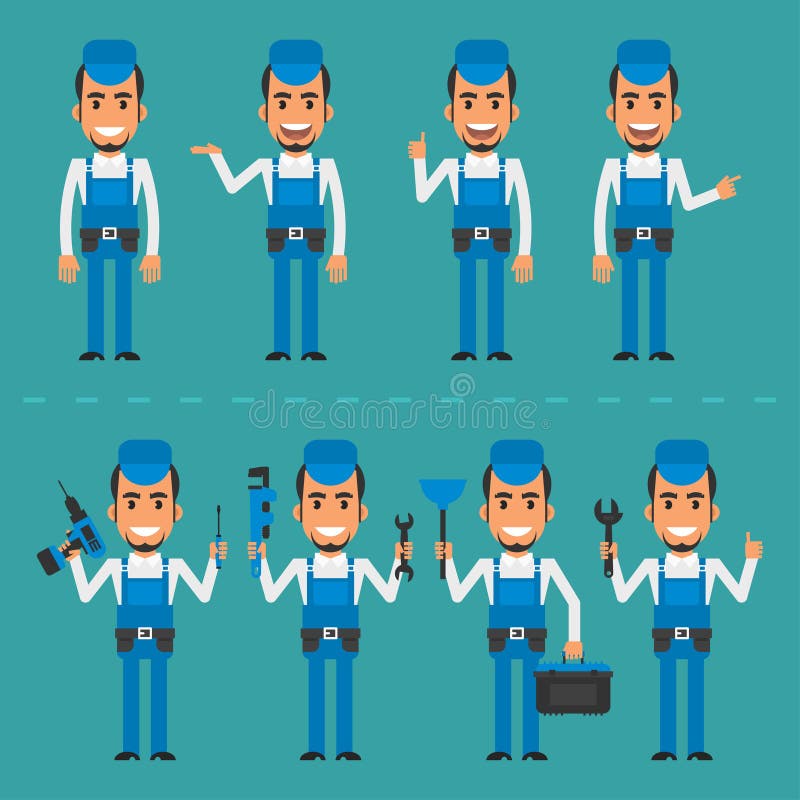 Repairman in various poses stock vector. Illustration of repairman ...