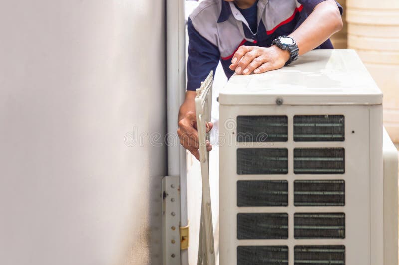 Repairman Washing Dirty Inside Compartments Air Conditioner, Technical ...