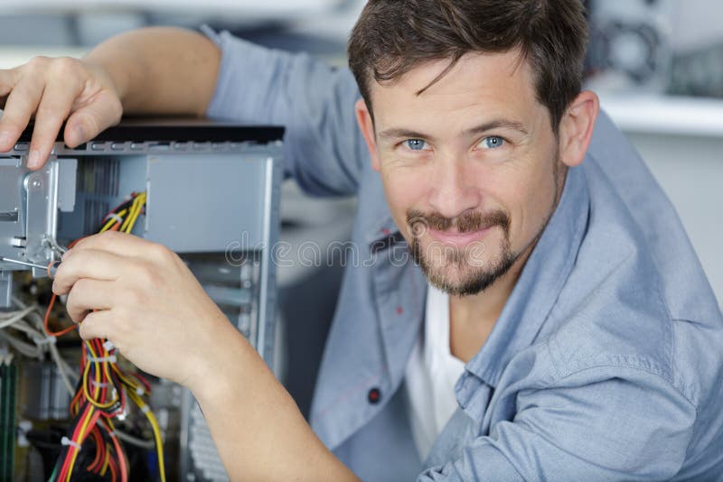 Repairman Working in Technical Support Fixing Computer Laptop Stock ...