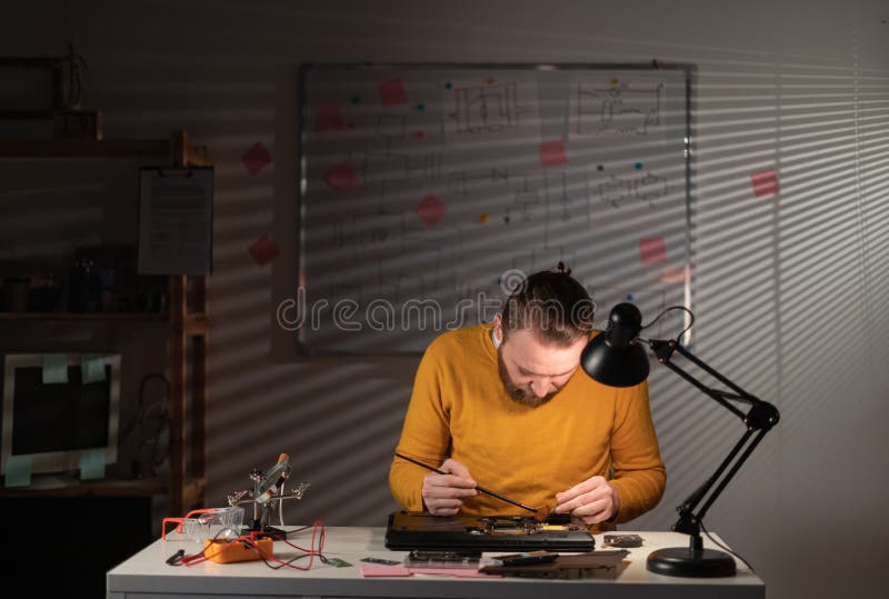 Repairman Working in Technical Support Fixing Computer Laptop, Cleaning ...