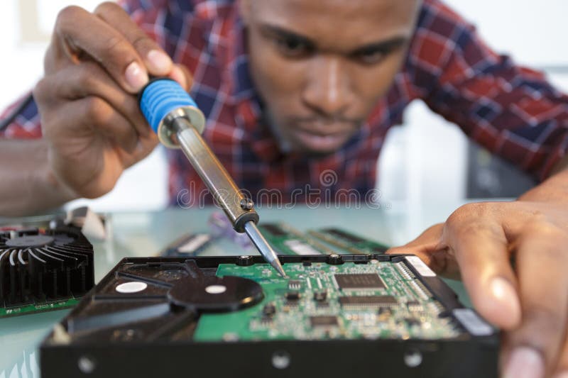 Repairman Working in Technical Support Fixing Computer Laptop Tr Stock ...